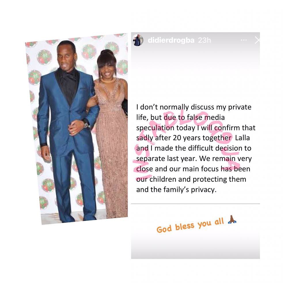 Footballer Didier Drogba announces separation from wife after 20 years ...