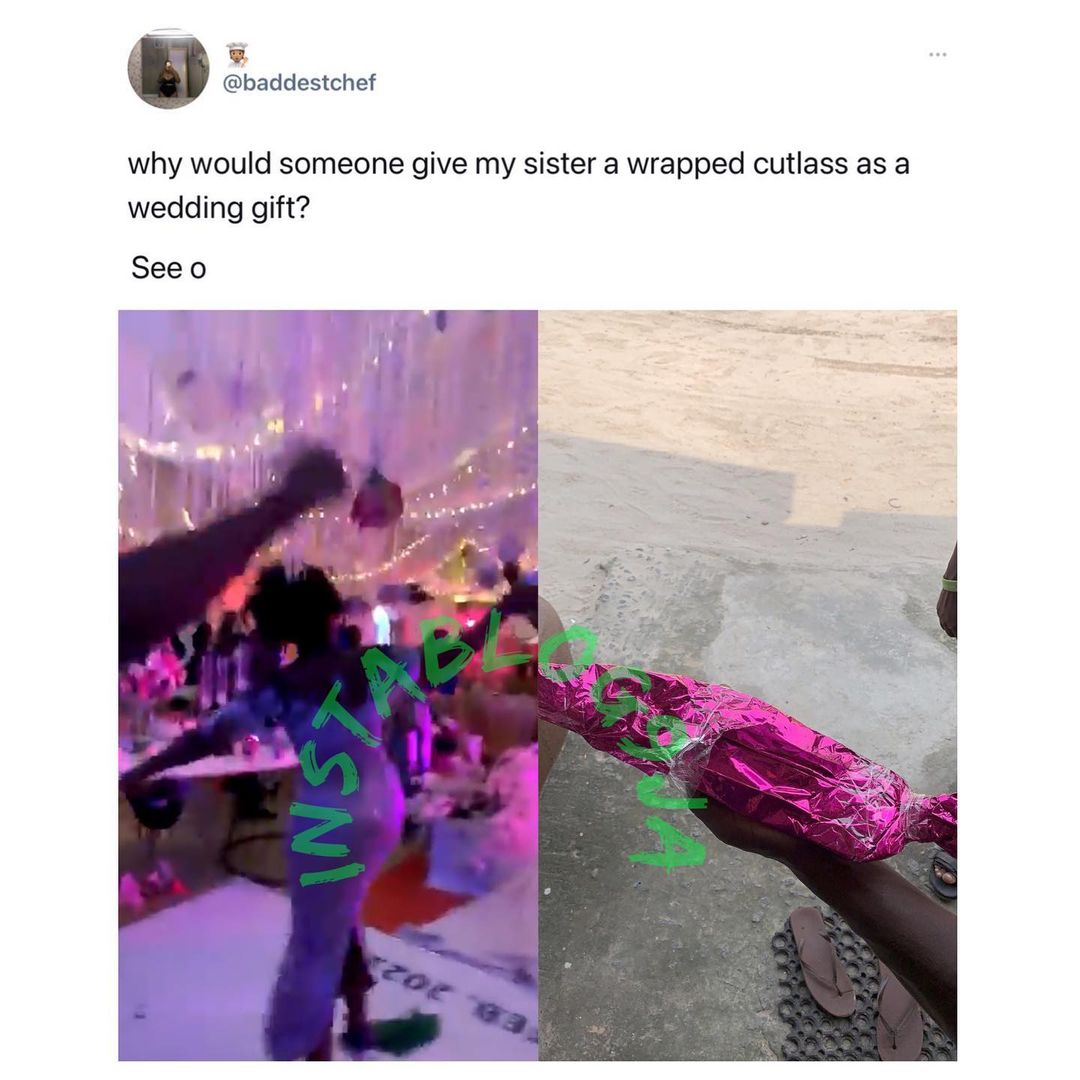 Nigerian Chef in shock as her sister receives a wrapped cutlass as ...